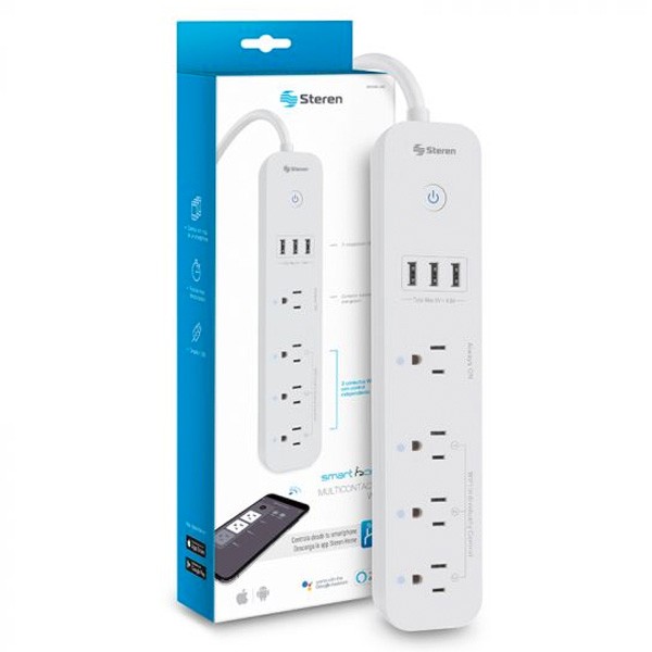 Multicontacto Wi-Fi de 4 salidas horizontales y triple cargador USB ...
