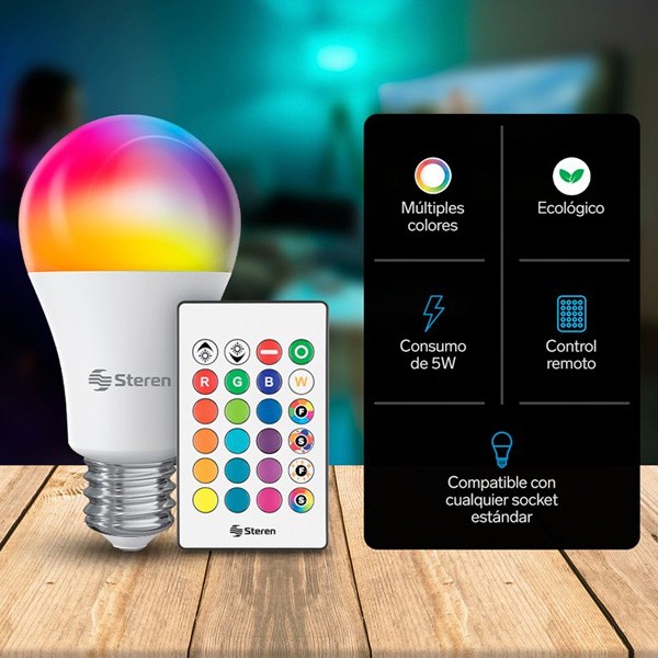 Foco LED RGB Decorativo de 5w con Control Remoto marca Steren | Cad ...