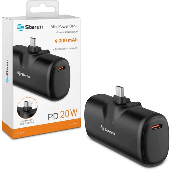 Mini Power Bank de 4,000 mAh PD 20 w Salida USB C y Plug USB C Steren ...